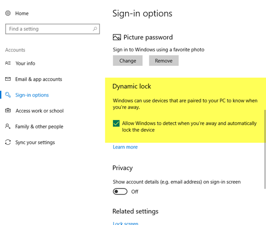 Dynamic Lock in Windows 10 (Coming in Creators Update) | Desktop Guy's Blog